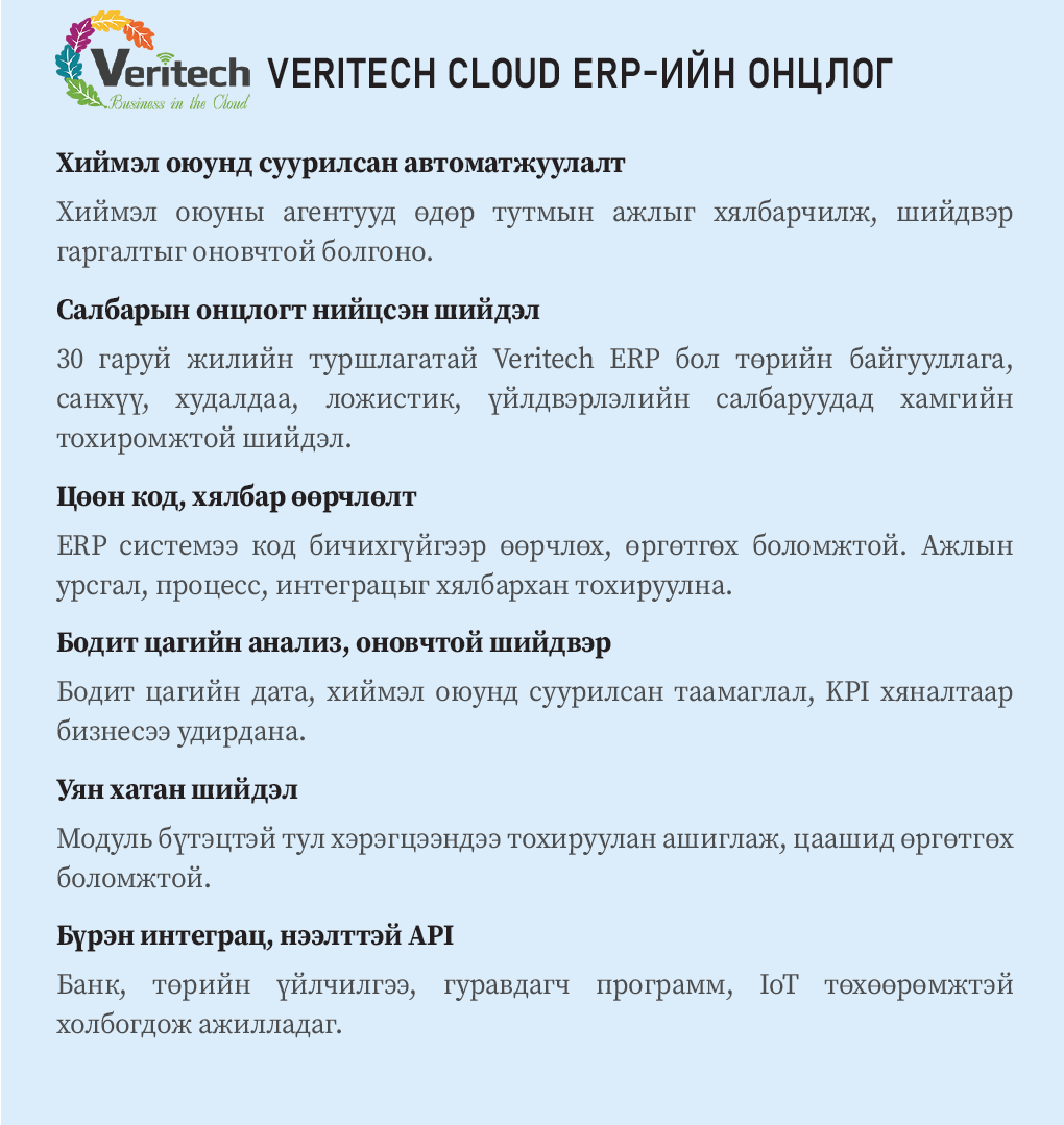 Дижитал шилжилтэд зориулсан ухаалаг платформ - Veritech Cloud